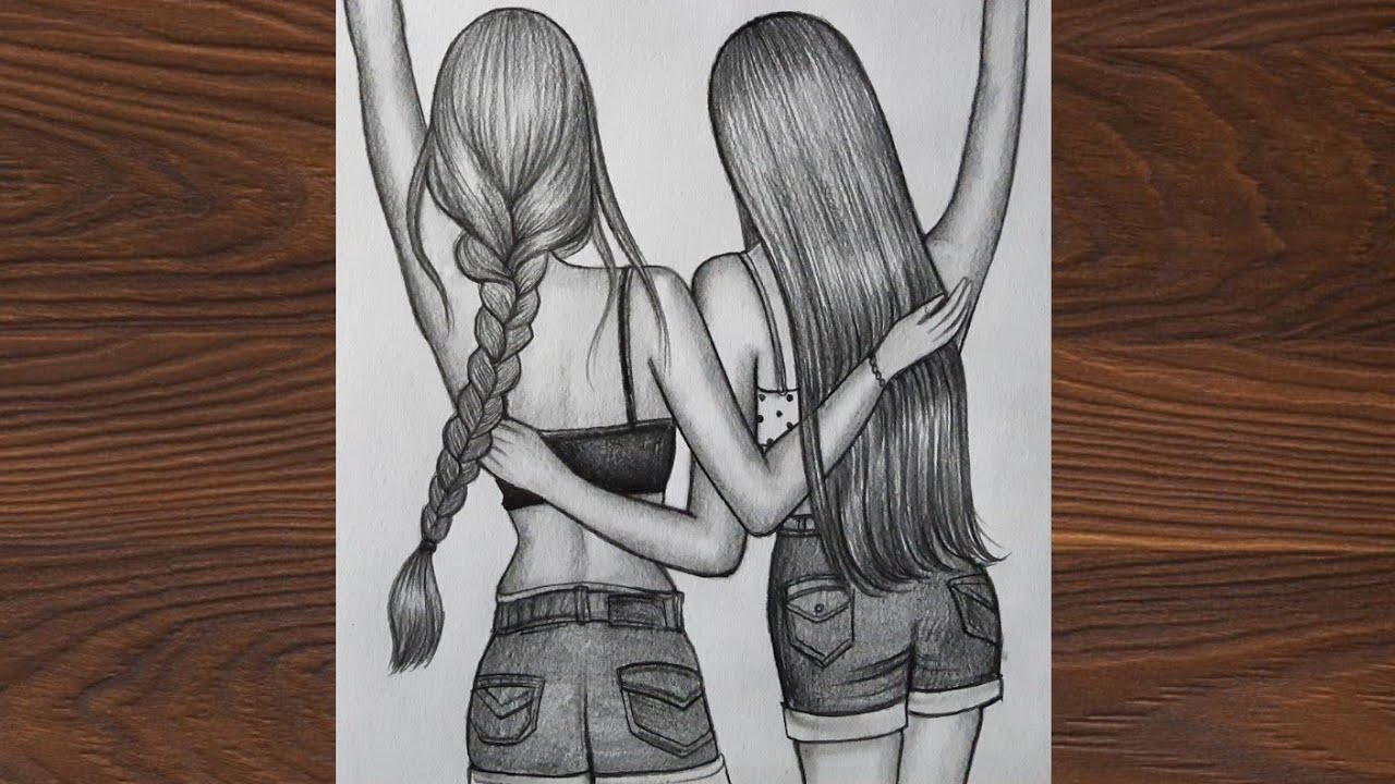 How to draw a sketch of two Best Friends | easy drawing - YouTube