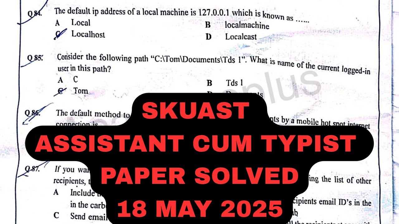 SKUAST KASHMIR ASSISTANT CUM TYPIST PAPER 2025 SOLVED | COMPUTER ...