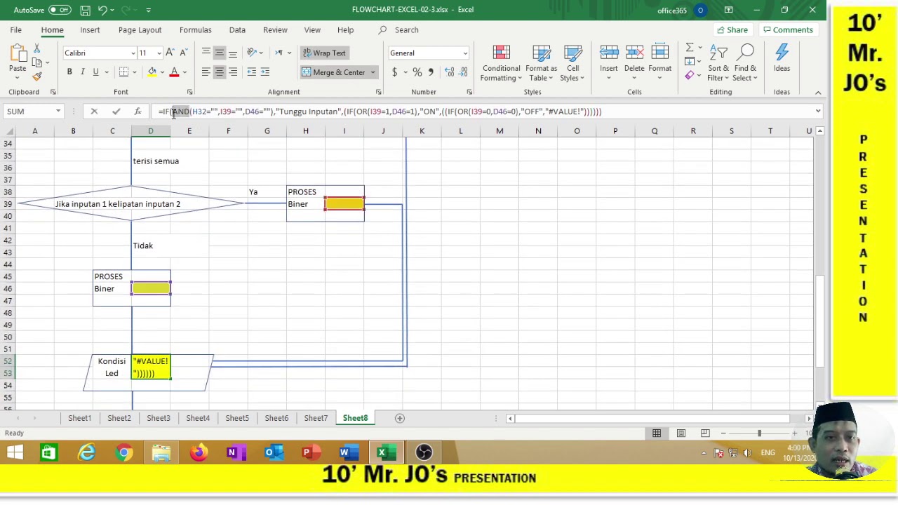 flowchart di excel untuk lampu kedap kedip 04 - YouTube