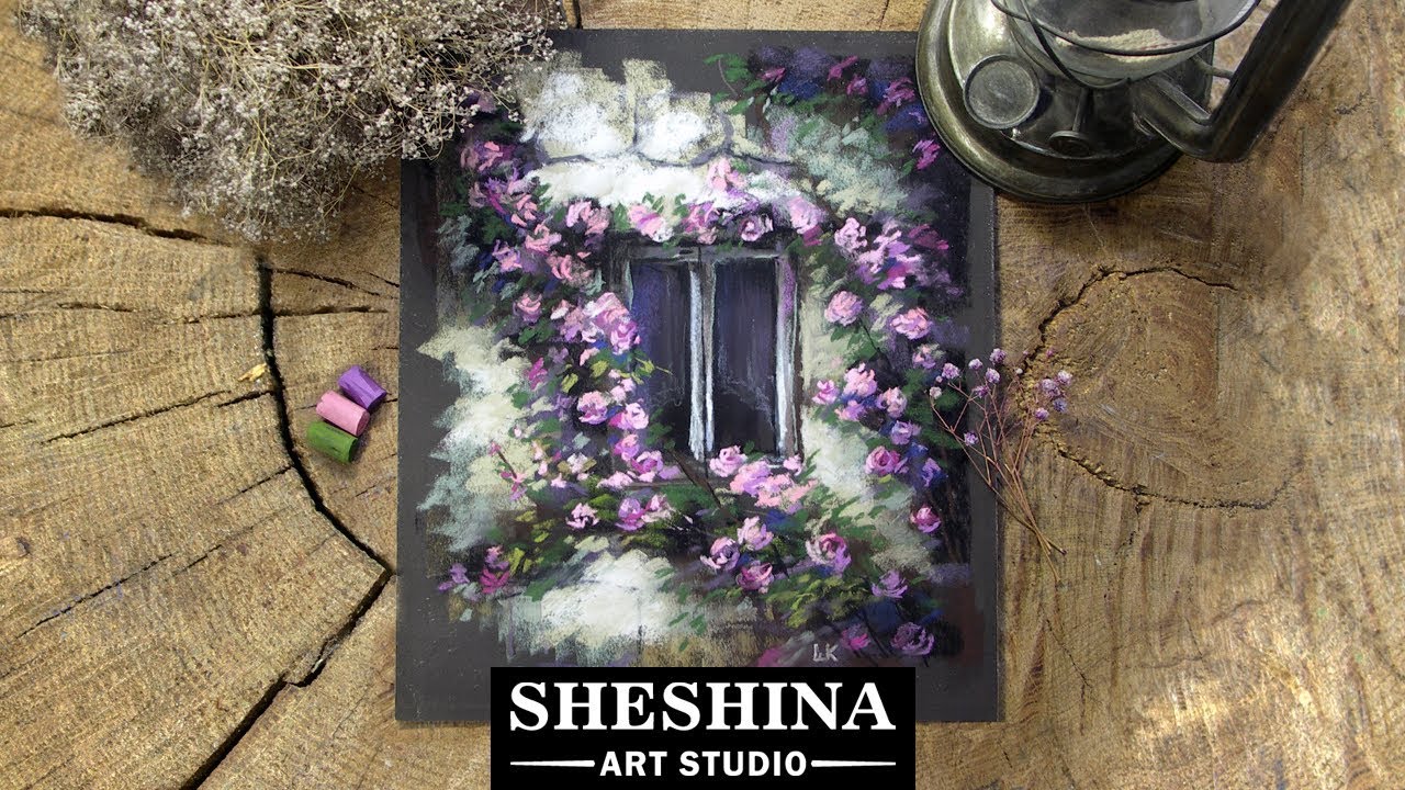 How to draw a climbing rose on the wall with soft pastels 🎨 REAL-TIME ...