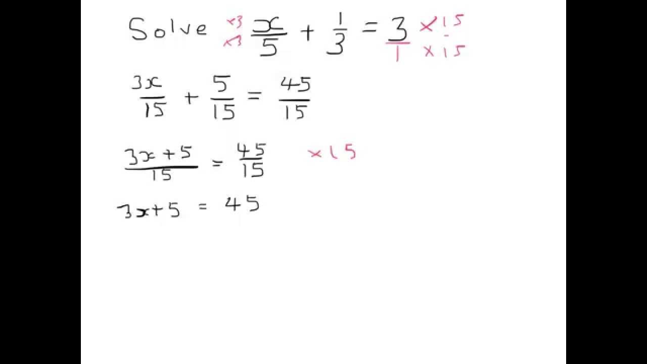 Year 8: Solving equations with fractions 2 - YouTube