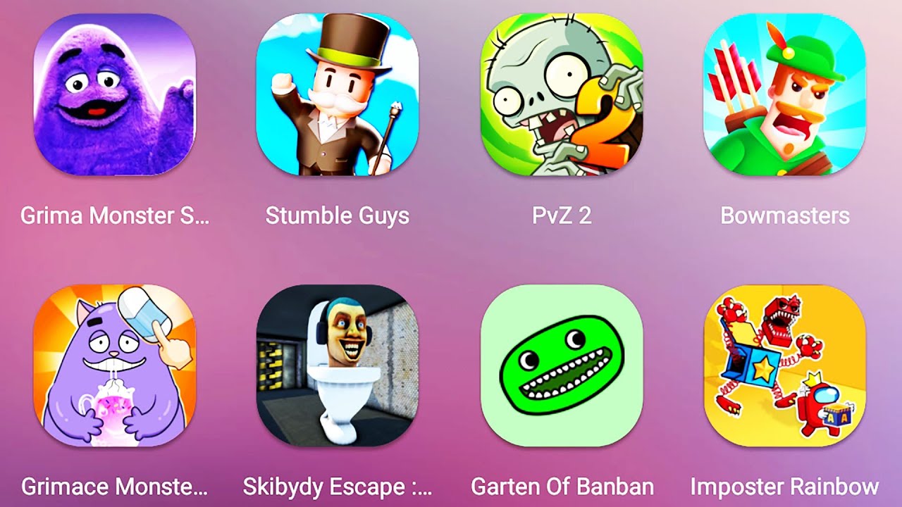 Grimace Monster Scary Survival,Grimace Monster DOP,Skibydy Escape,Garten of Banban 1,Stumble ...