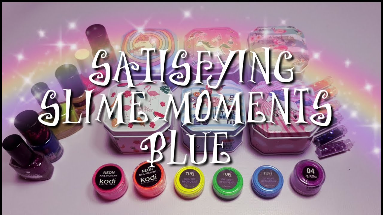 Mixing neon blue pigment and glitter into clear slime! Oddly satisfying ...