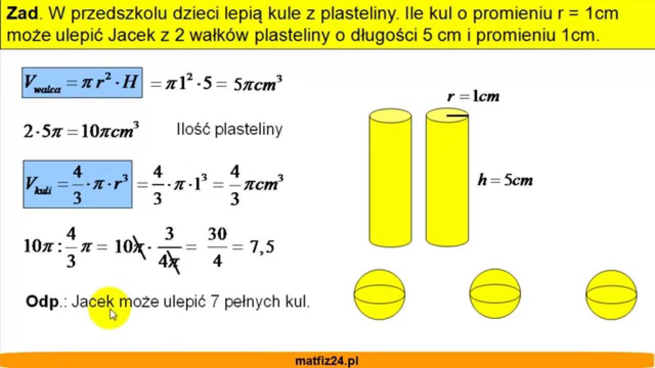 Objętość walca i objętość kuli - Zadanie - MatFiz24.pl - YouTube
