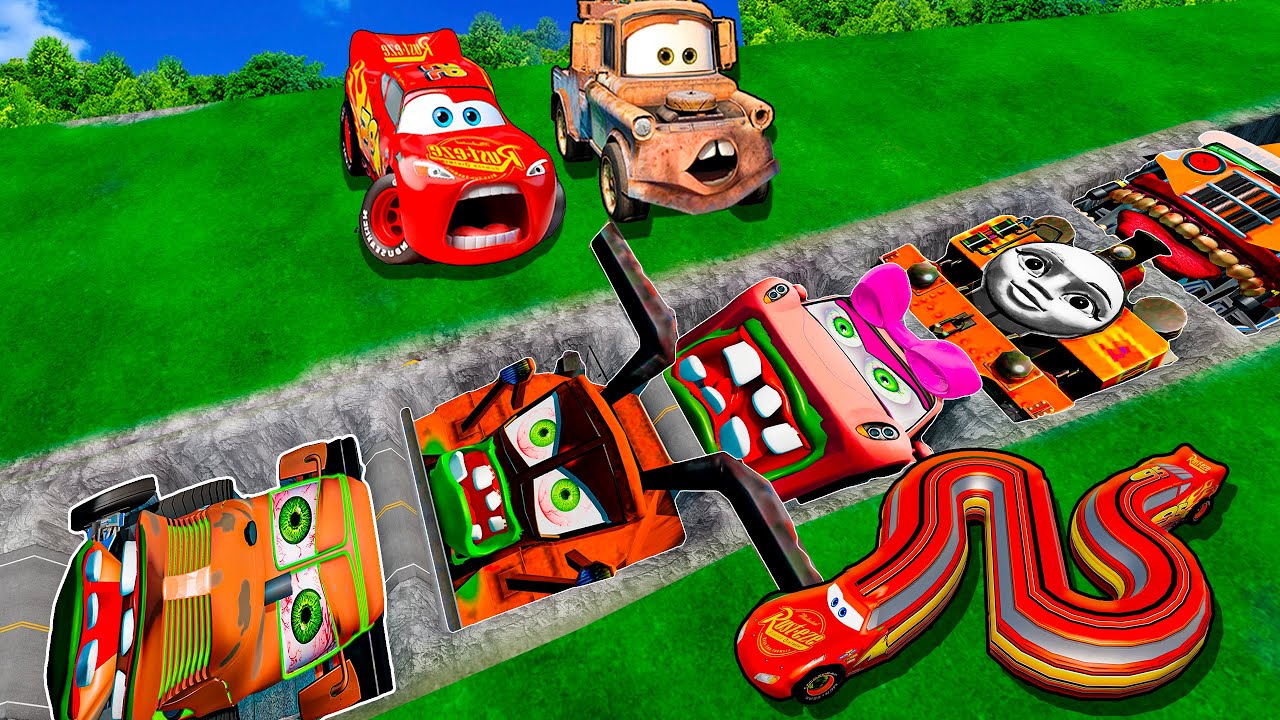 Mega pits with McQueen and Pixar Cars Vs Big & Small Lightning McQueen ...
