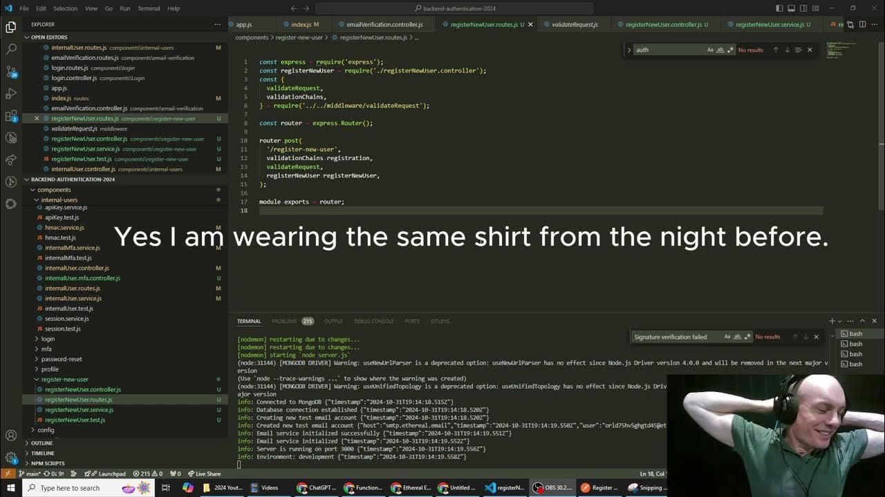 Building A Startup In Real Time | Part 22 | Refactoring Register User Code For AI Clarity! - YouTube