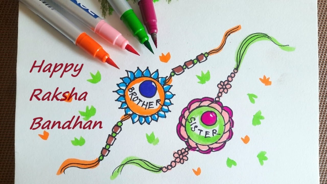 Rakhi drawing easy | Raksha bandhan brush pen drawing simple art ideas ...