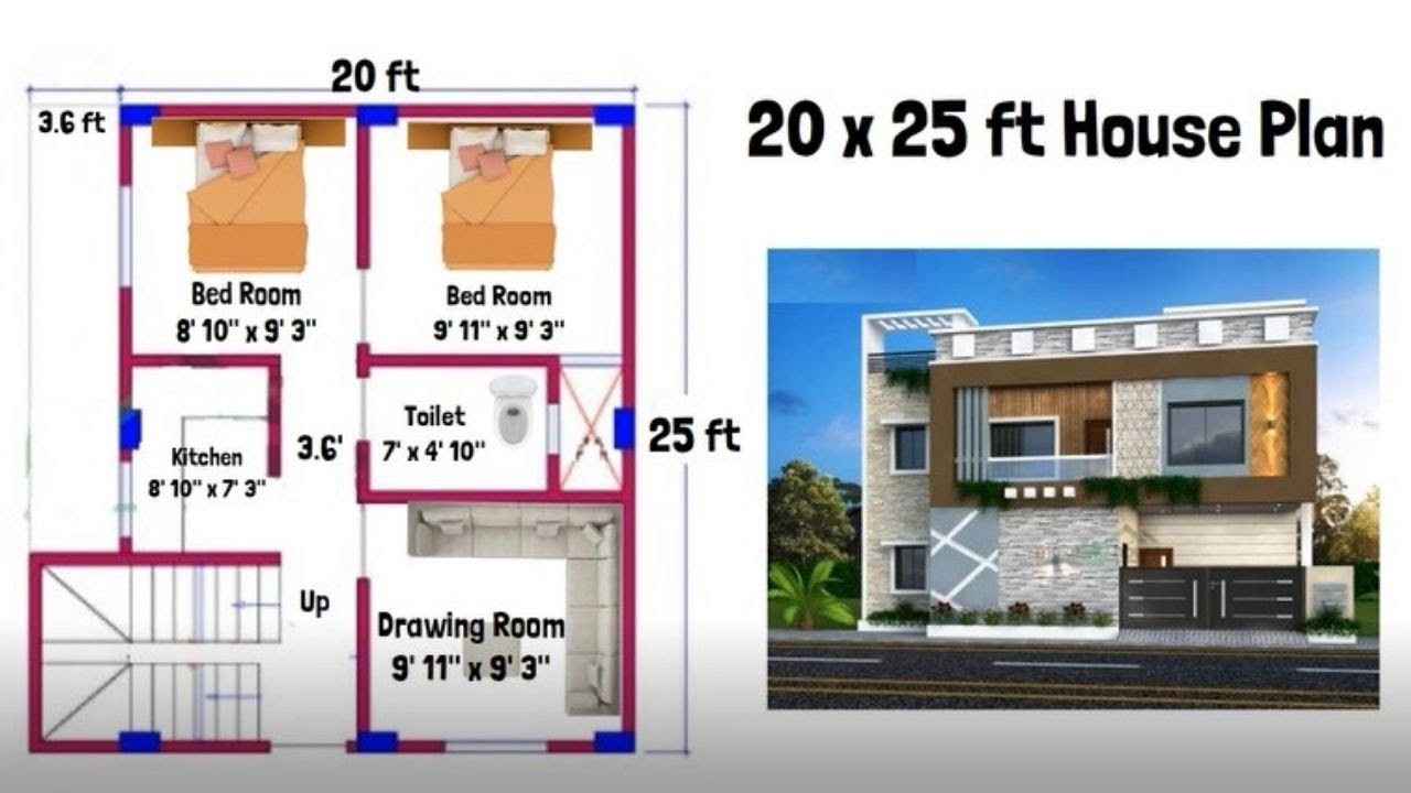 20 x 25 SMALL HOUSE DESIGN II 20 X 25 GHAR KA NAKSHA II 500 SQFT HOUSE ...
