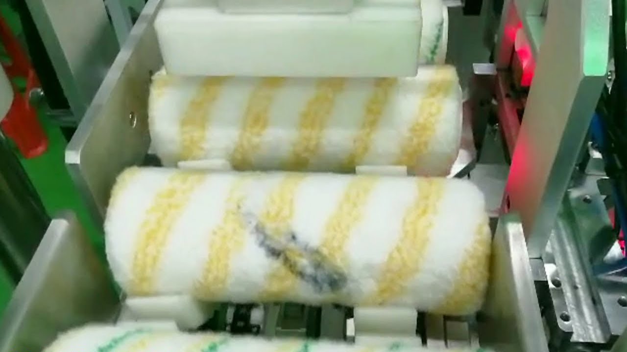 paint roller capping film wrapping sticker labeling line automatic ...