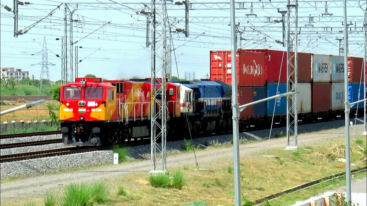 Diesel Locomotives wdg4g + wdg4 with Double Stack Container Trains ...