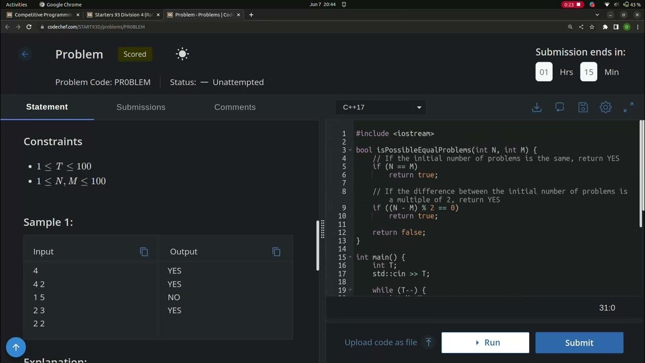 Codechef Contest Leaked Solution Starters 93 Pr0blem Solution In Cpp C Problem Youtube