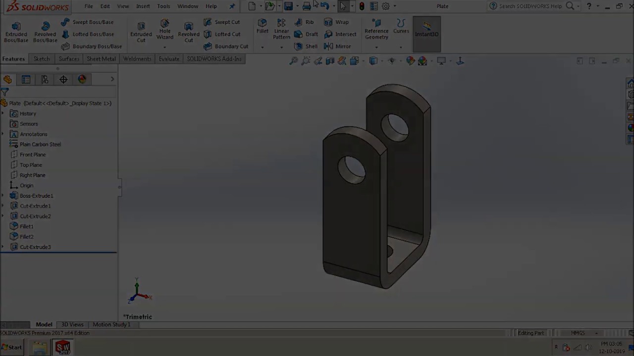 Solidworks Tutorial - Part 2 - Plate Modeling - YouTube