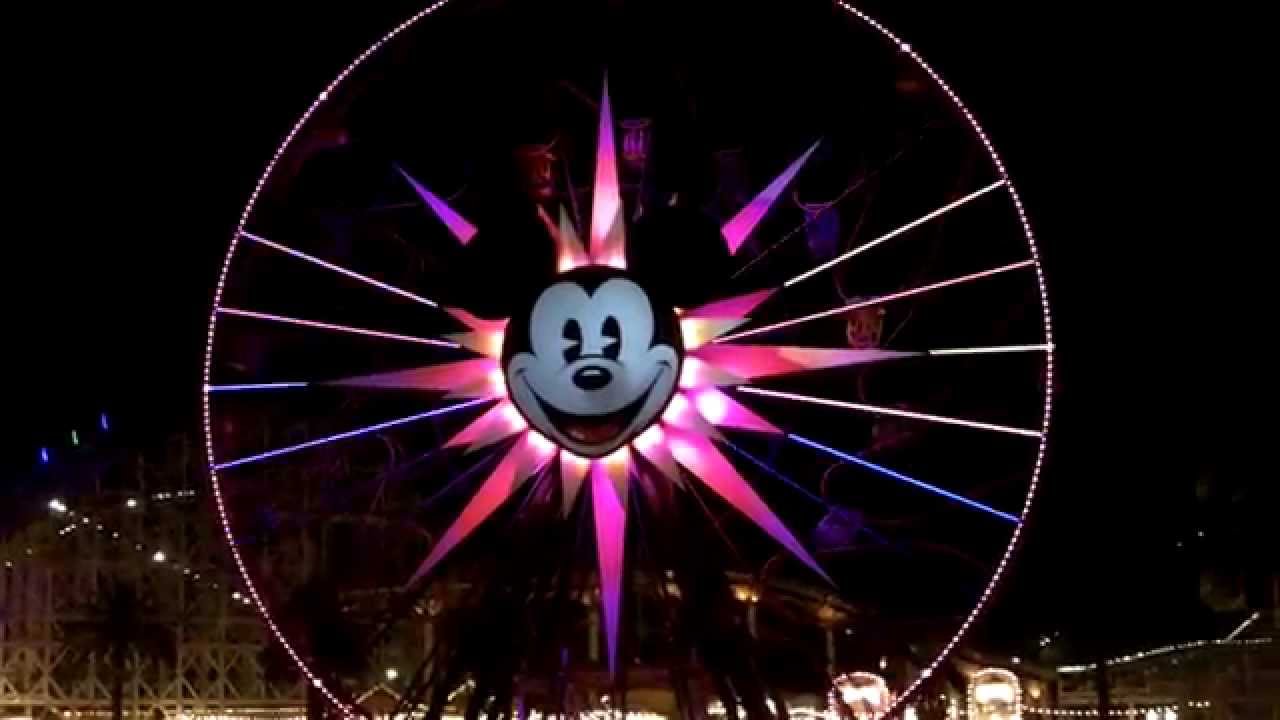 Disney California Adventure - Mickey's Fun Wheel lit up at night - YouTube