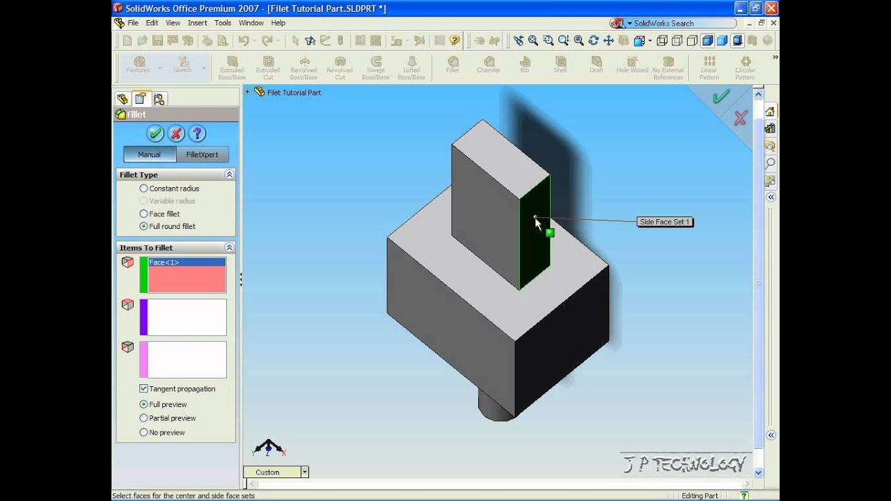 Solidworks 2007 Tutorial videos 13 Filet Full Round - YouTube