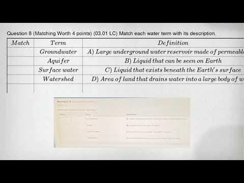 Question 8 (Matching Worth 4 points) (03.01 LC) Match each water term with its description ...