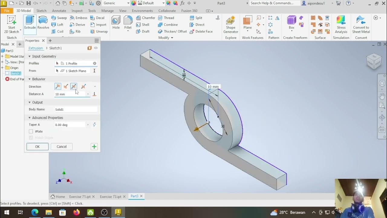 EXERCISE 74 AUTODESK INVENTOR - YouTube