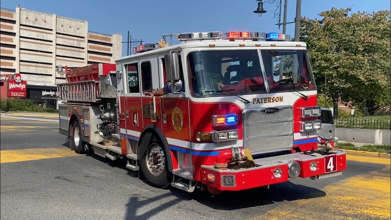 Paterson NJ Fire Department Engine 4 Responding on Memorial Drive to ...