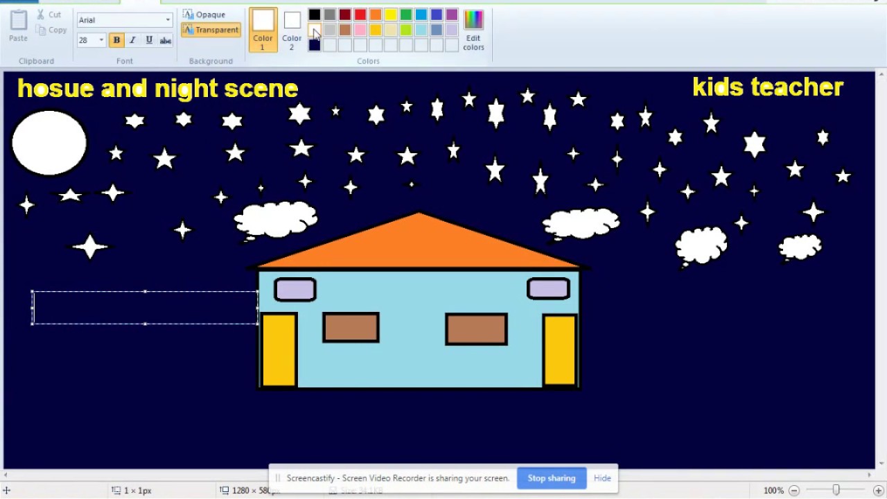 ms paint drawing for kids house and night scene - YouTube