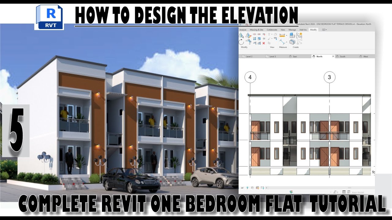 HOW TO CREATE ONE BEDROOM FLAT TERRACE DESIGN IN REVIT : 5 ELEVATION ...