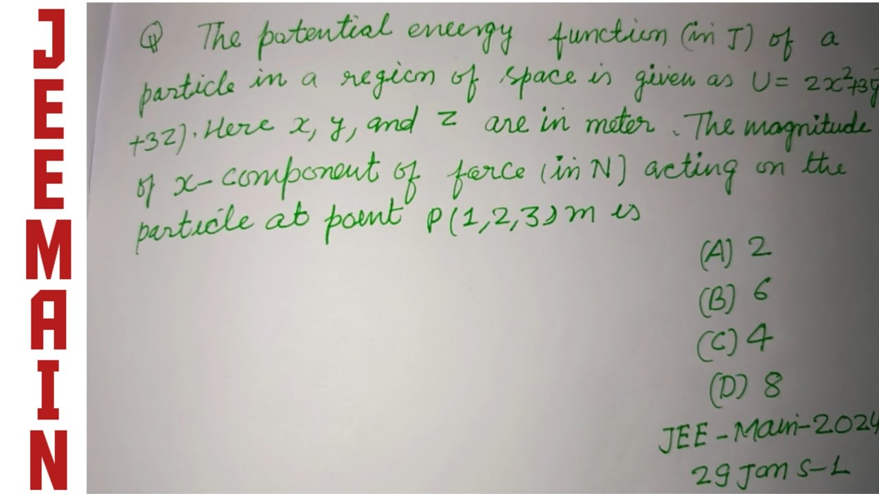 The potential energy function of a particle in a region of space is ...