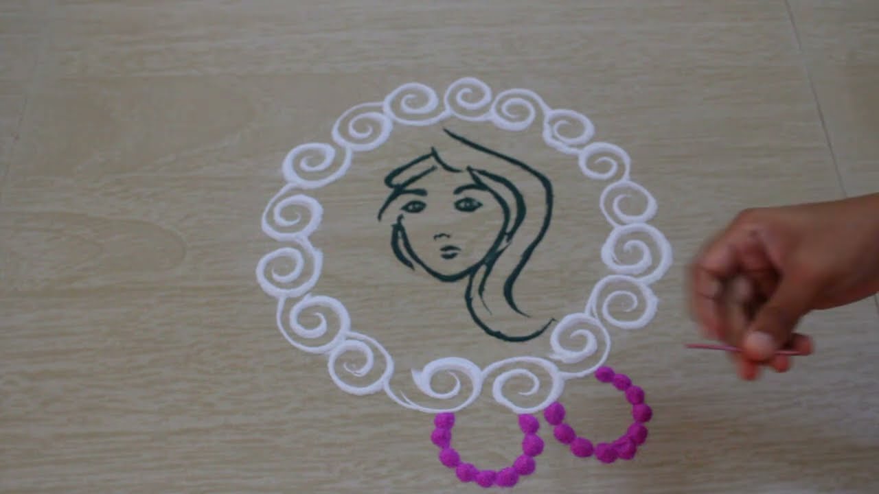 How to Draw Girl Faced Rangoli Tutorial - YouTube