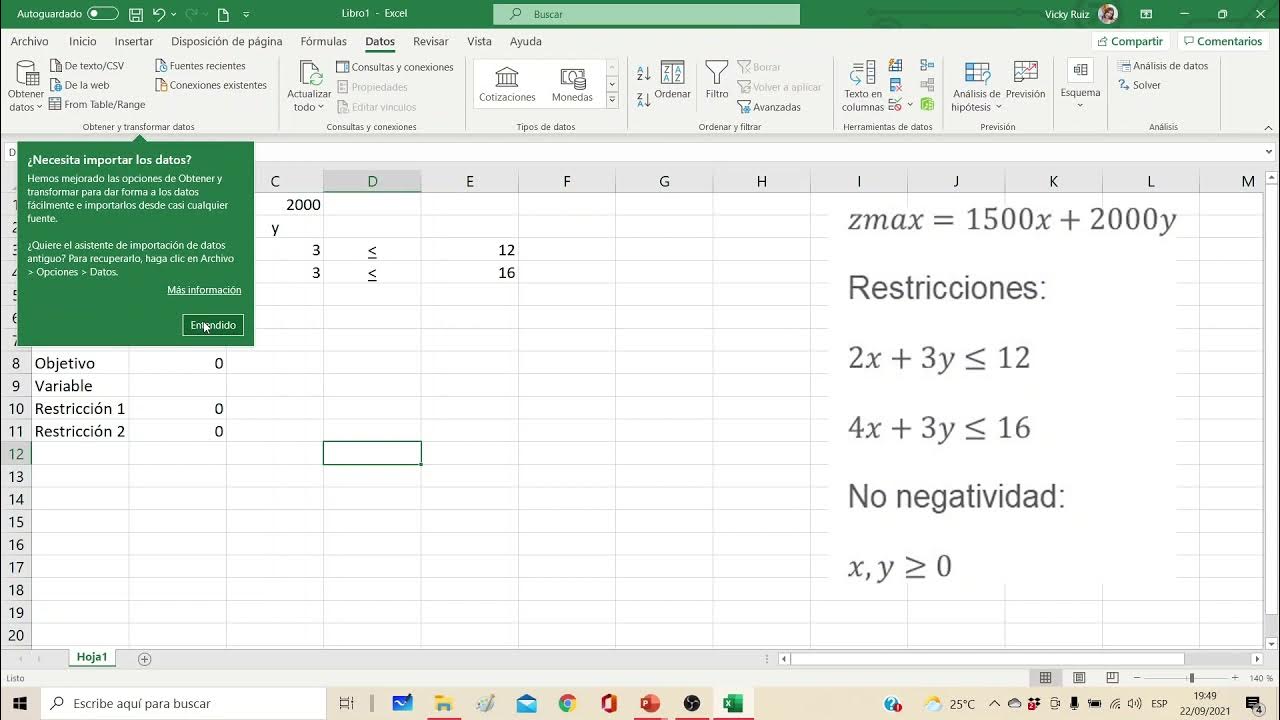 Programación Lineal: Problema de maximización con 2 variables por Excel - YouTube