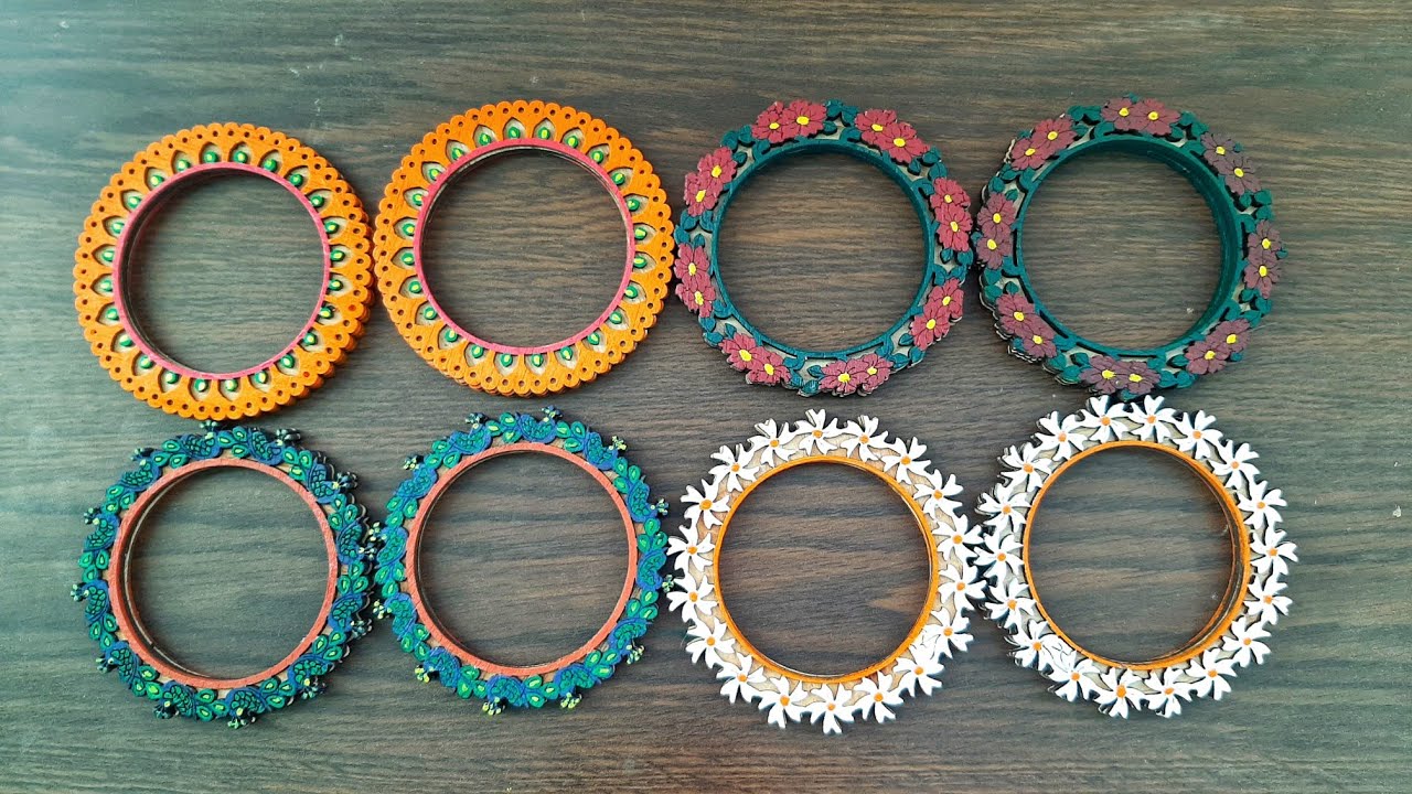 4 easy wooden bangle design / hand painted /wooden jewellery - YouTube
