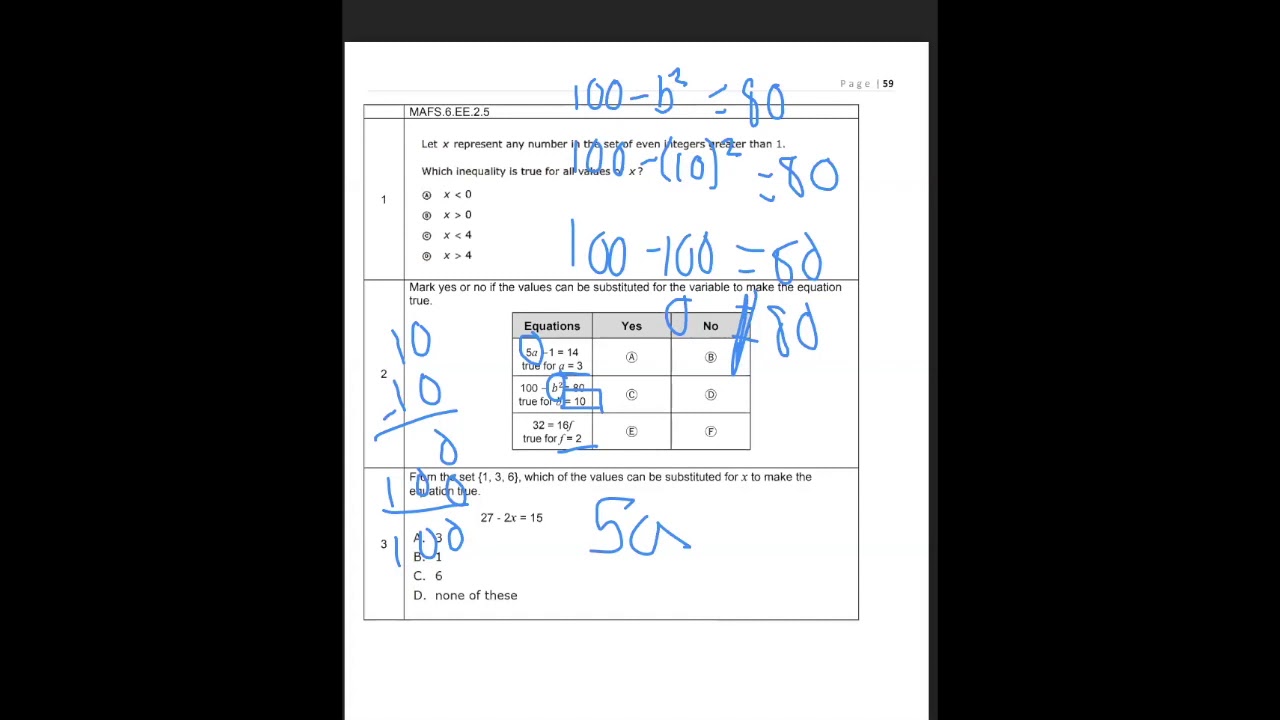 FSA 6th Grade Practice - Expressions & Equations - YouTube