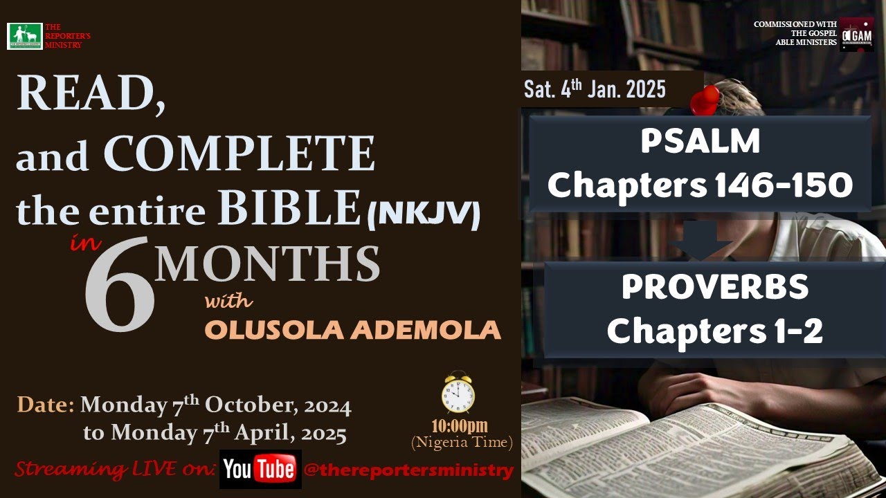 PSALM Chapters 146-150 to PROVERBS Chapters 1-2: READ & COMPLETE THE ...