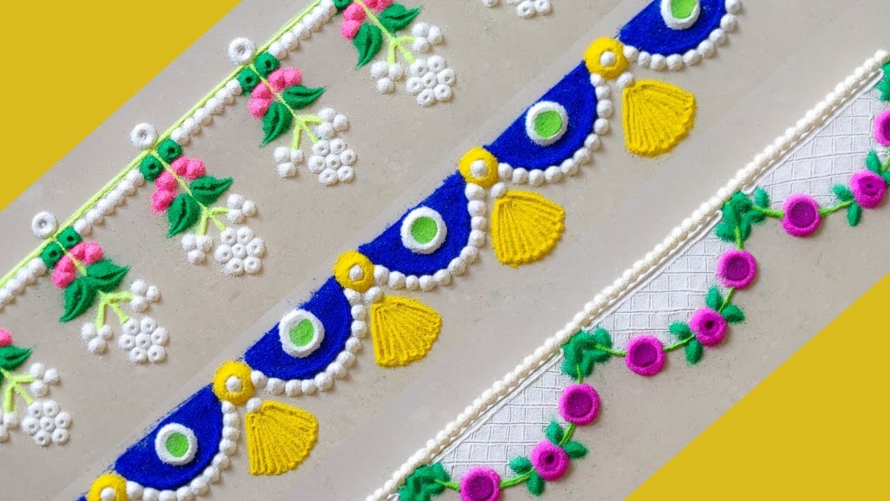 Easy Border Rangoli Designs l Quick and Simple side borders l Door ...