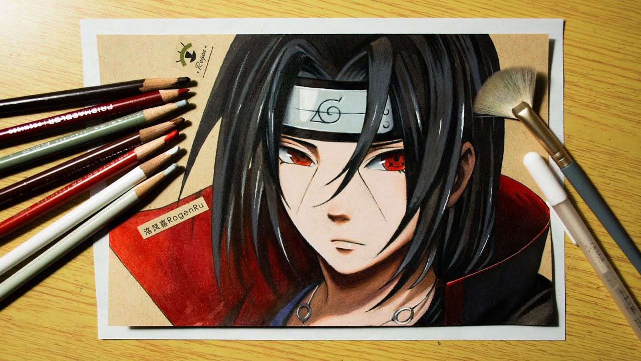 Coloring manga skin,eyes and hair with colored pencils | Drawing Itachi ...