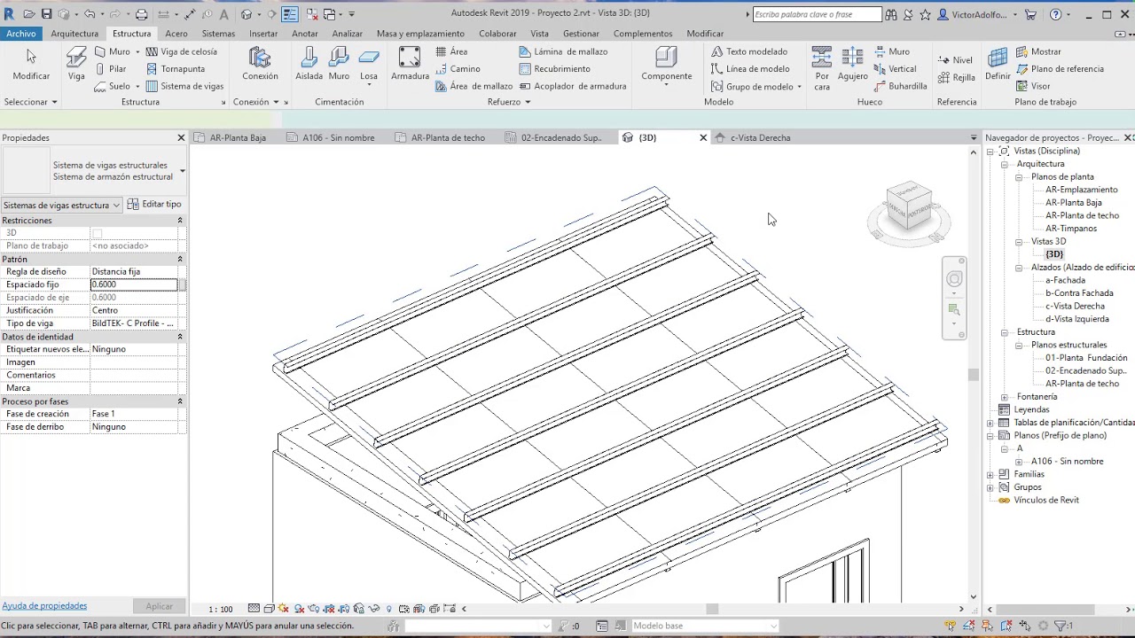 REVIT BASICO- CUBIERTA CON SISTEMA DE VIGAS - YouTube