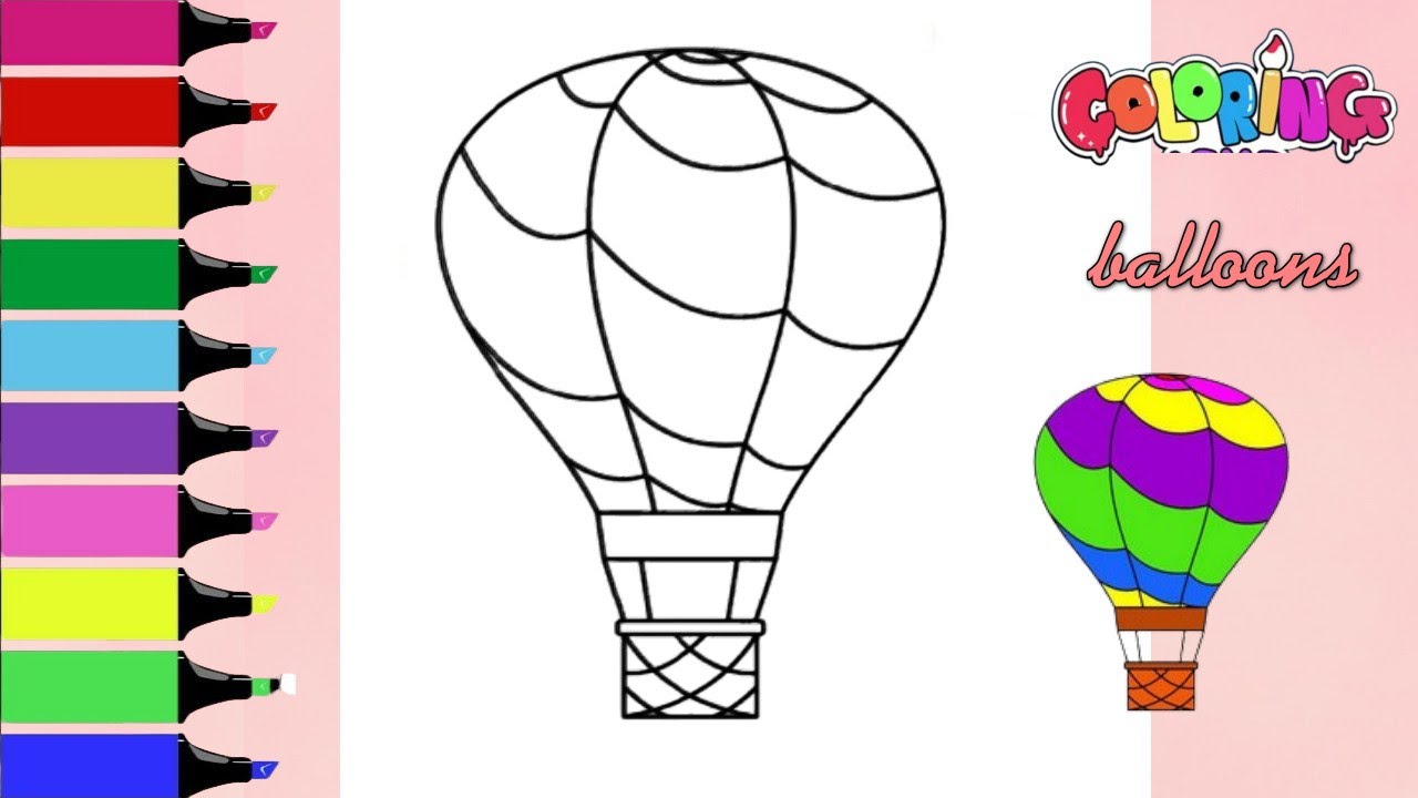 coloring drawing | How to paint a beautiful balloon with happy colors ...