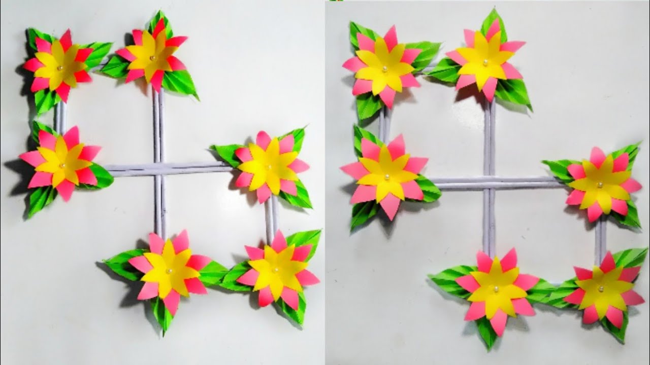 How to make paper flower wall hanging craft l kagojer ful banano o ...