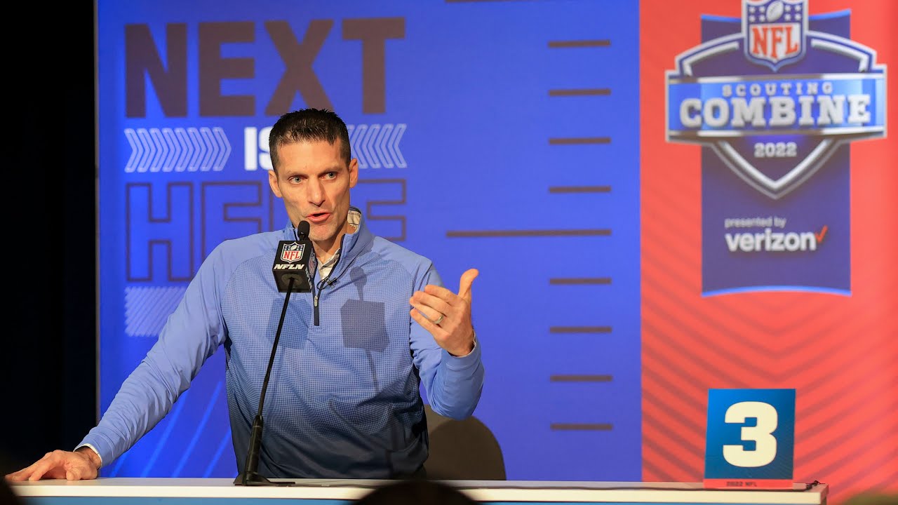 General Manager Nick Caserio meets with media at the NFL Combine ...