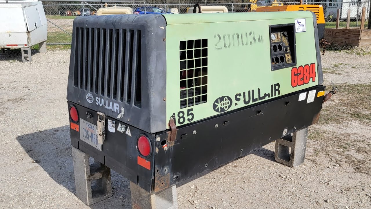 SULLAIR 185 CFM Air Compressor Stationary CAT engine good running - YouTube