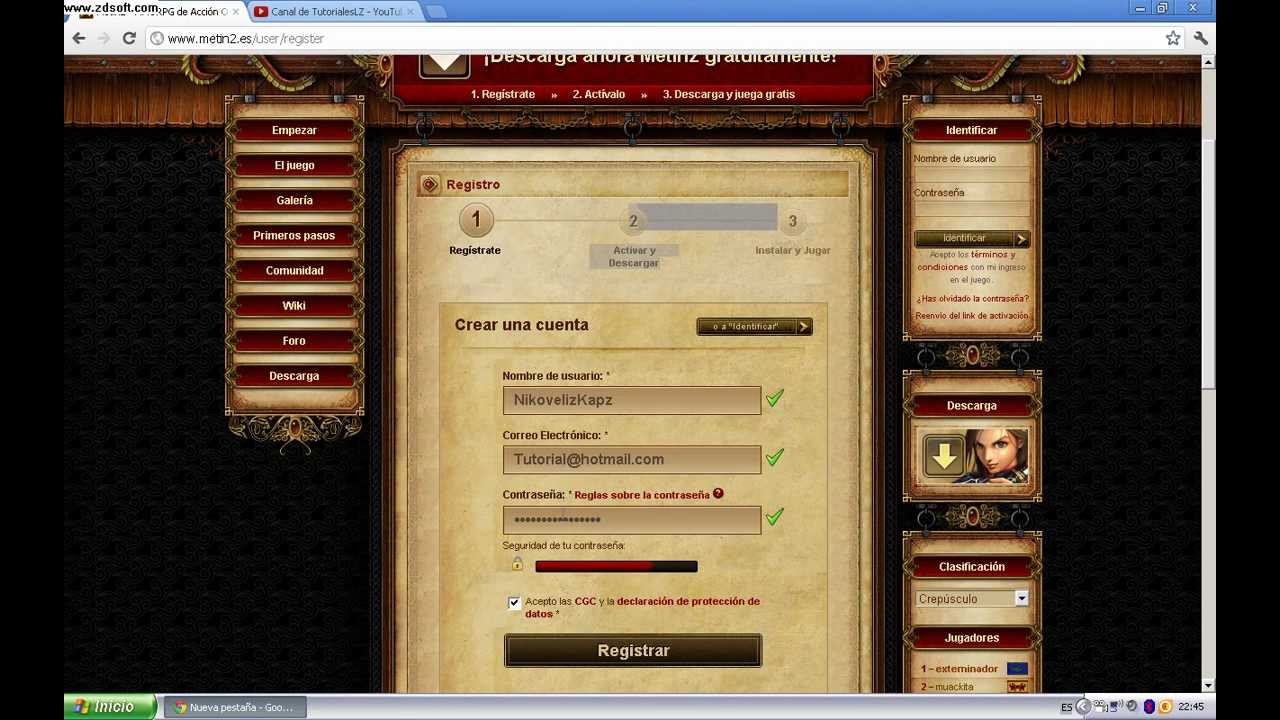 Como Registrarse-Descargar e Instalar el Metin2.es Español - YouTube
