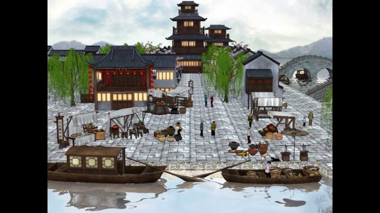 Chinese Riverside Town with Toon Rendering - YouTube