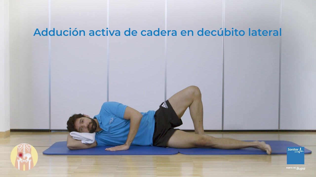 Adducción activa de cadera en decúbito lateral - YouTube