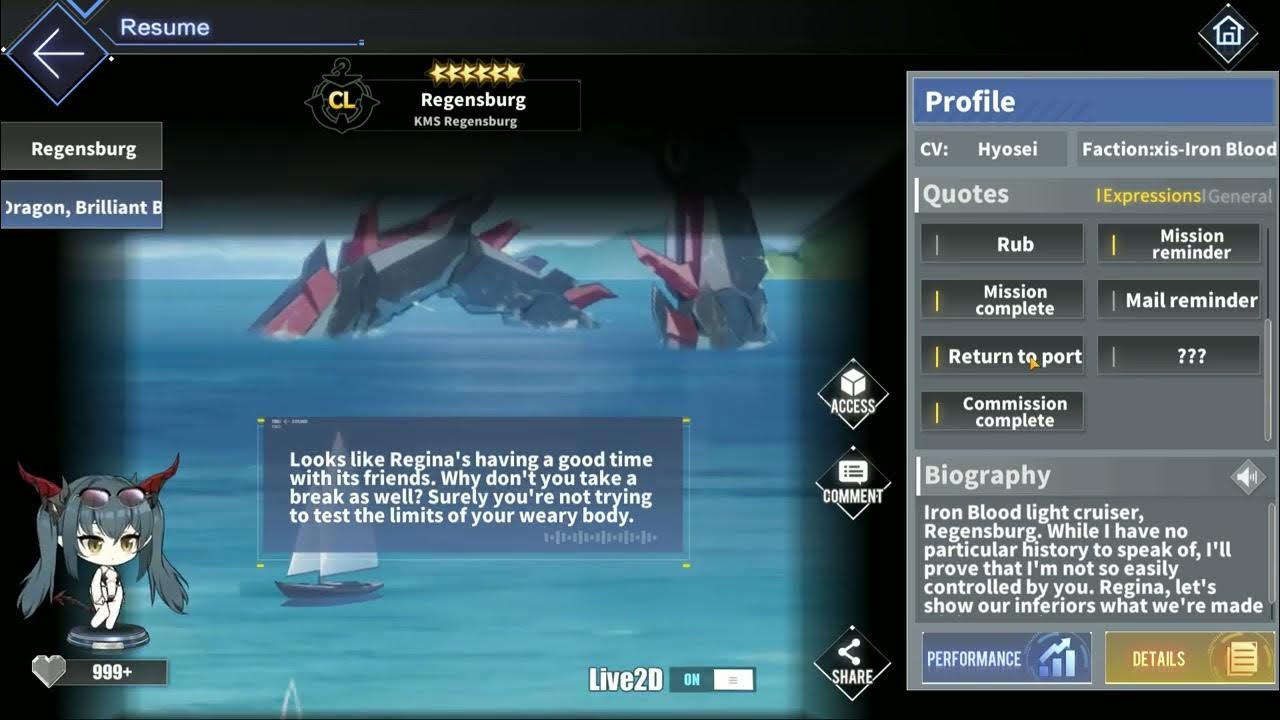 Azur Lane: KMS Regensburg L2D Skin Talk & Move (Dark Dragon, Brilliant Beach) - YouTube
