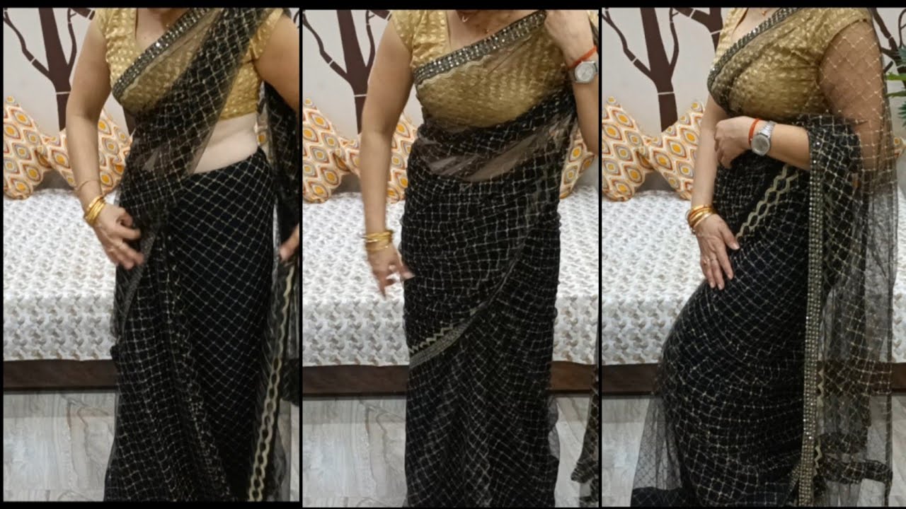5 मिनट में पहने heavy net saree perfectly | net saree draping for ...