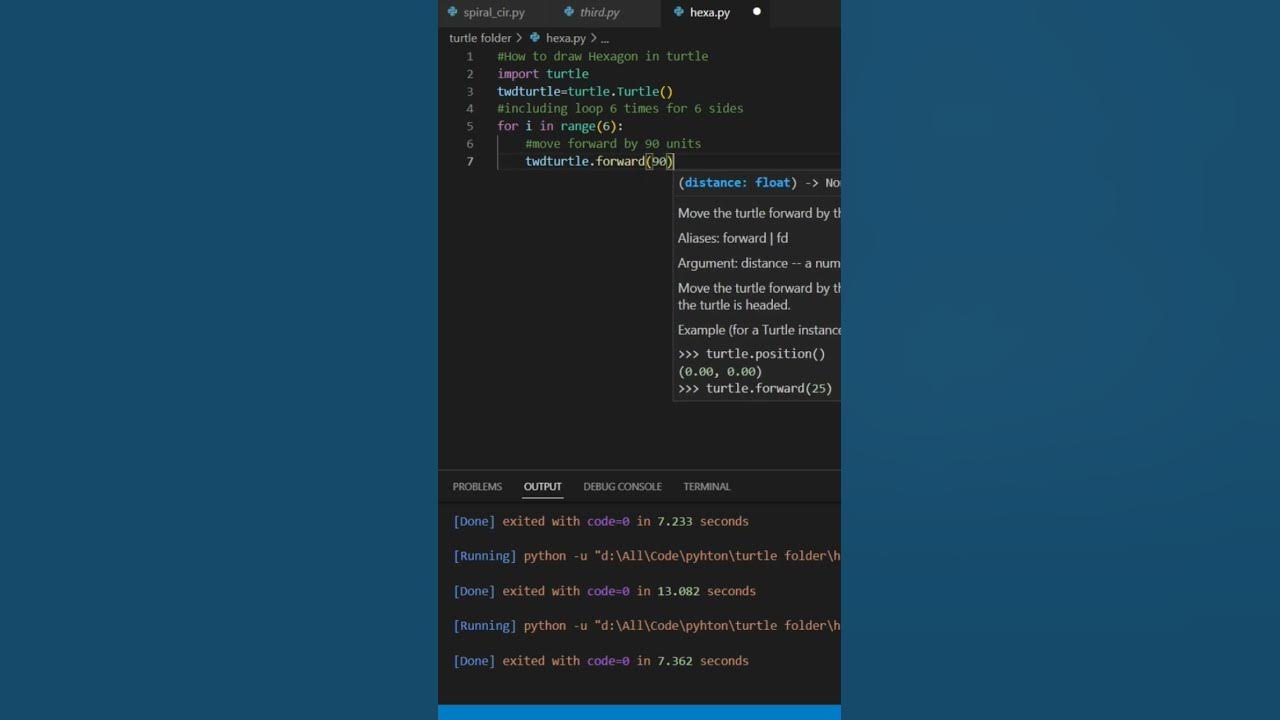 Draw A Hexagon In Python Turtle Turtle Python Pythonturtlegraphics Shortvideo Turtle Youtube