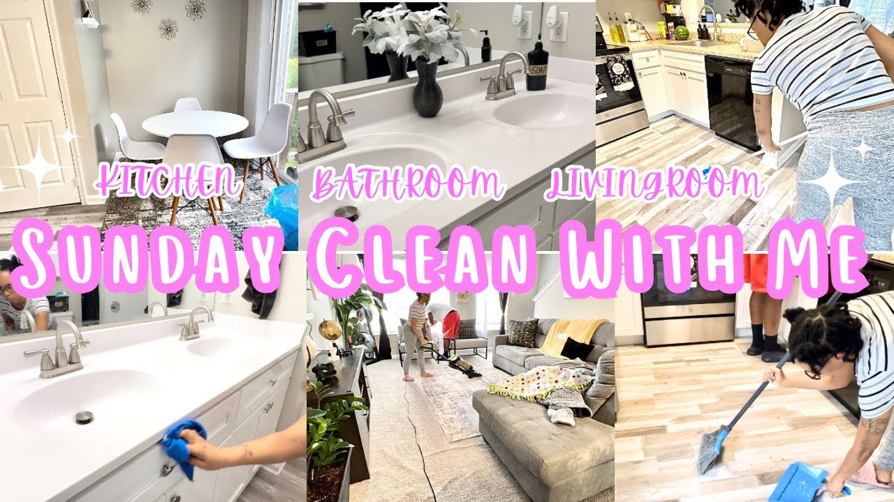 Sunday Clean With Me | Kitchen + Bathroom + Living Room - YouTube