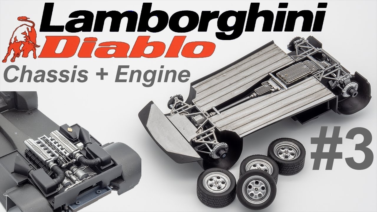 1/24 Lamborghini Diablo chassis + engine. Italeri 3685 #3 - YouTube