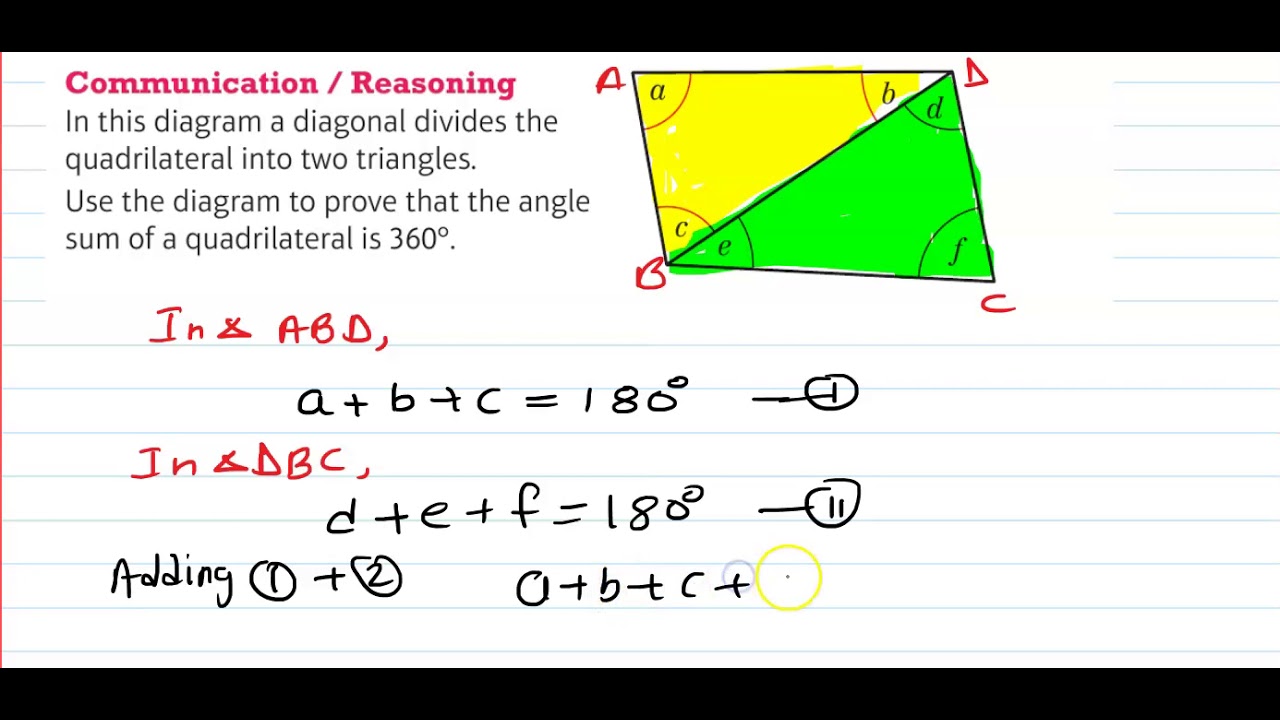 To prove sum of all the angles of quadrilateral is 360 degree - YouTube