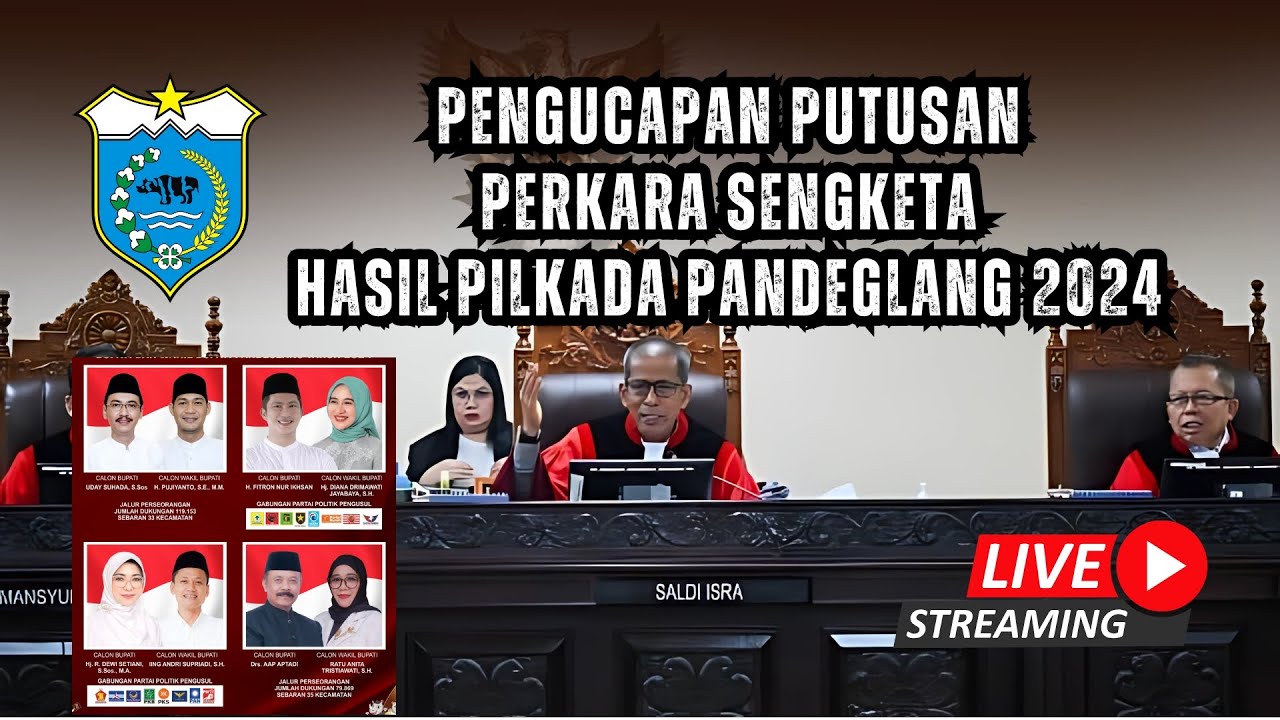 Sidang Putusan Sengketa Pilkada Pandeglang 2024 #sidangmk - YouTube