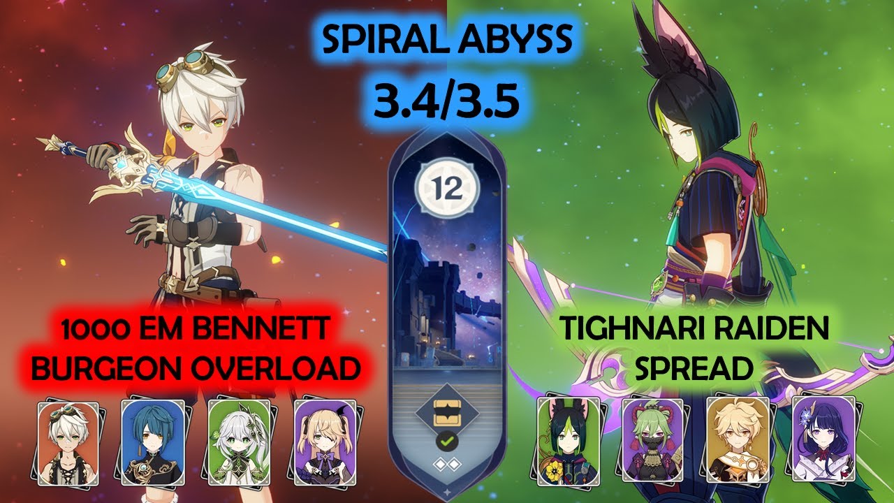 1000 EM Bennett Nahida Burgeon & Tighnari Raiden Spread 3.4/3.5 Abyss ...