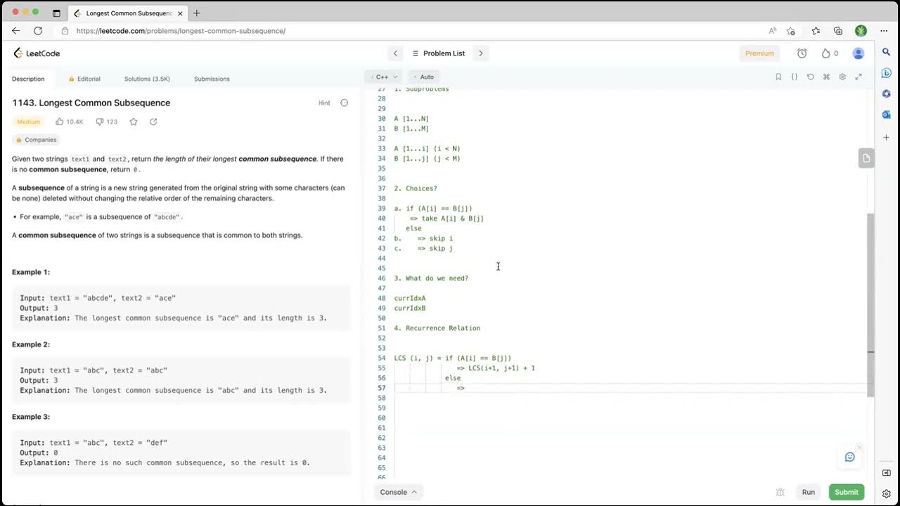 Dp 2 Longest Common Subsequence Lcs Top Down Memoisation Youtube