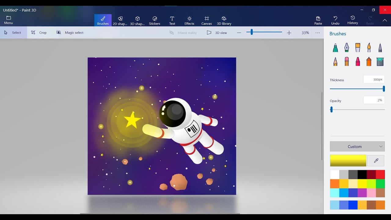 Use Microsoft Paint 3D painting cartoon space man & star - YouTube