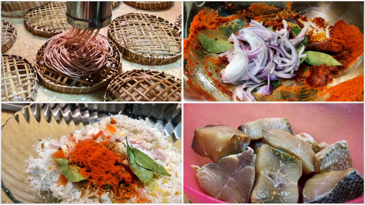 Home made string hoppers II Iddiyappam II fish curry II coconut sambol ...